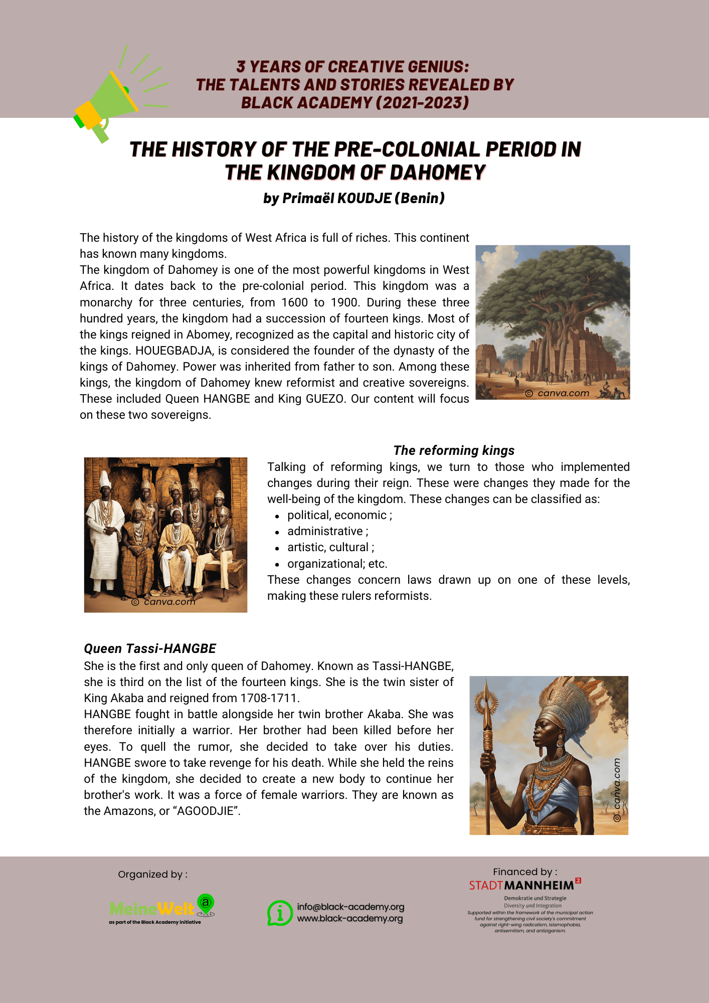 The history of the pre-colonial period in the kingdom of Dahomey ...